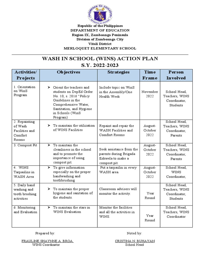 Action Plan WINS | PDF | Wash | Sanitation