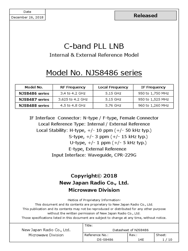 Datasheet - LNB PLL Njs8486!87!88 | PDF | Reliability Engineering | Hertz