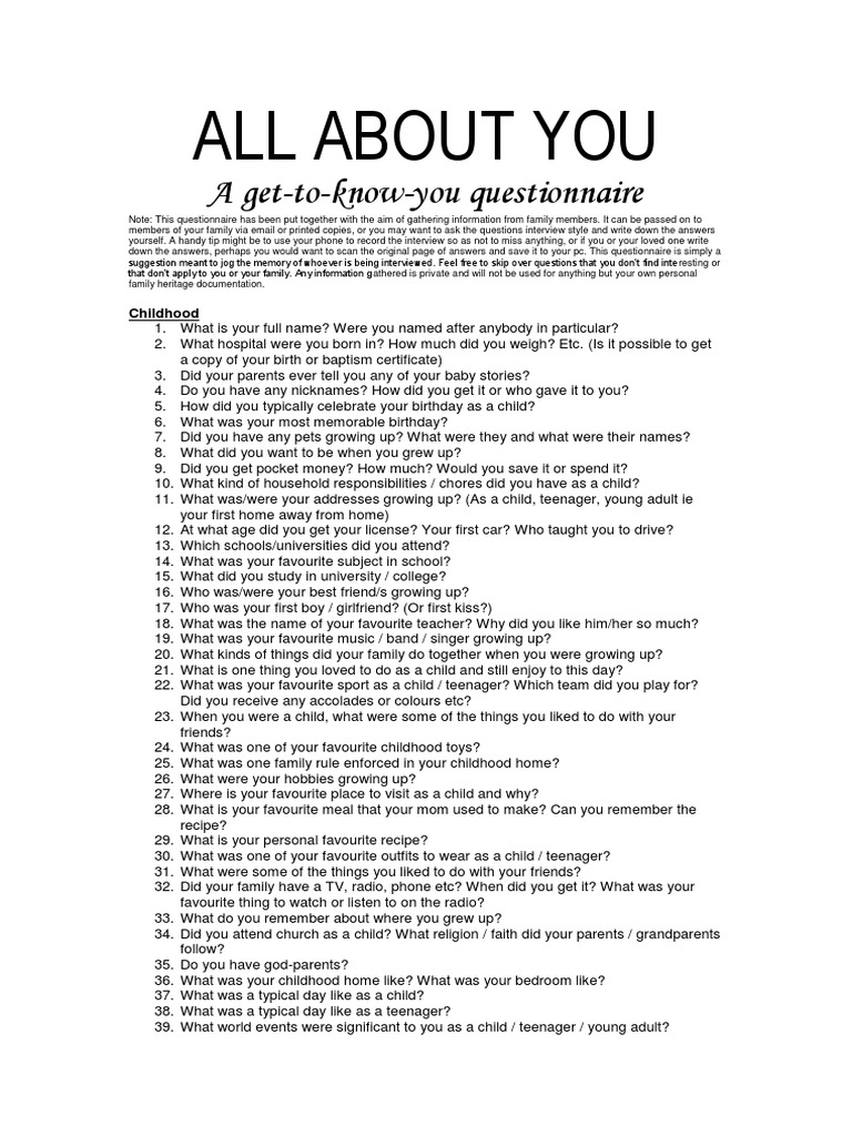 Family History Questionnaire | PDF | Social Institutions ...