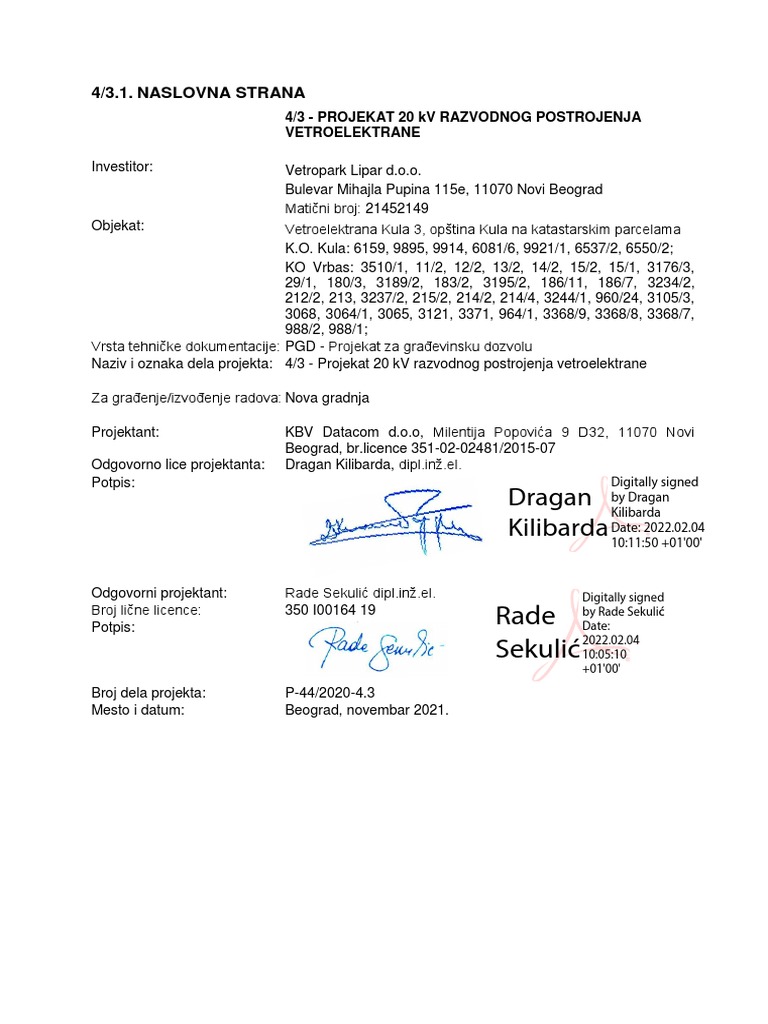 PGD Sveska 4.3 - RP 20 KV Kula 3 Ep | PDF