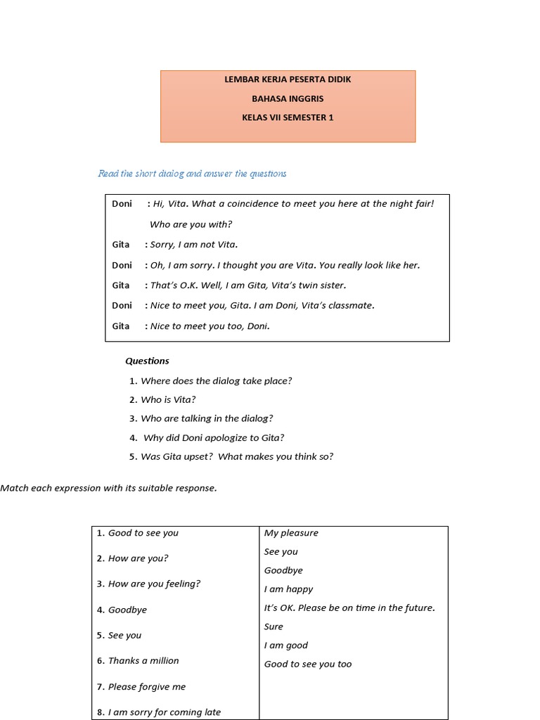 KD 3.1.2 LKPD Thanking and Apologizing | PDF