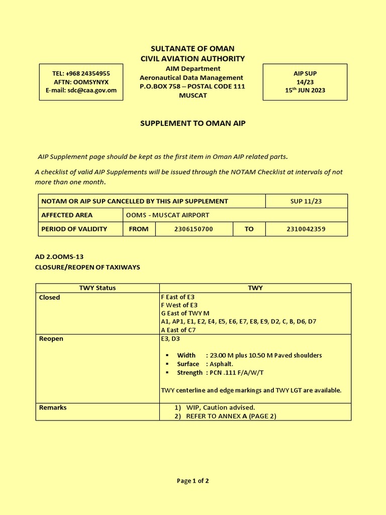Aip Sup 14-23 | PDF | Aviation | Transport Buildings And Structures