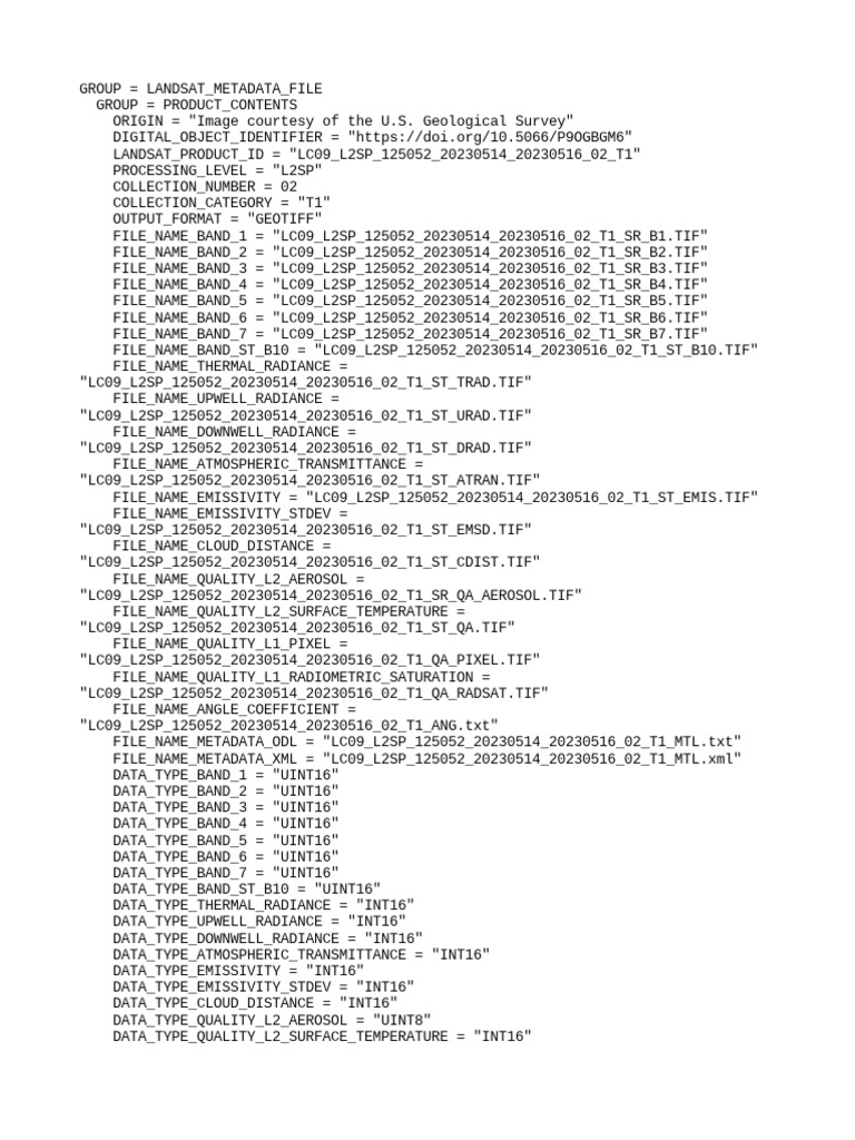 LC09 L2SP 125052 20230514 20230516 02 T1 MTL | PDF | Applied And Interdisciplinary Physics ...