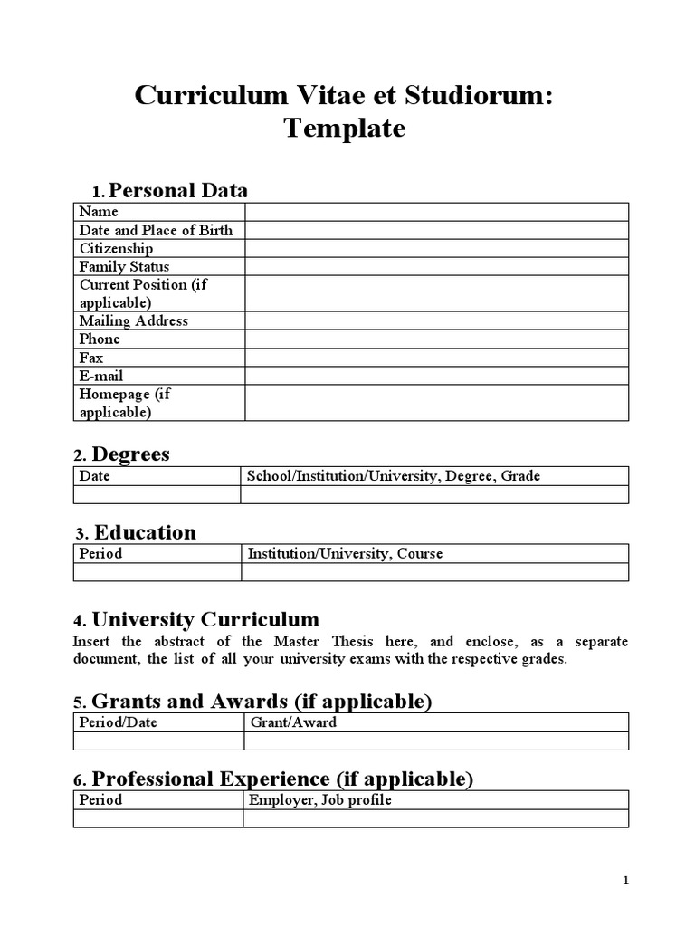 Curriculum vitae - template (CV) - eng | PDF