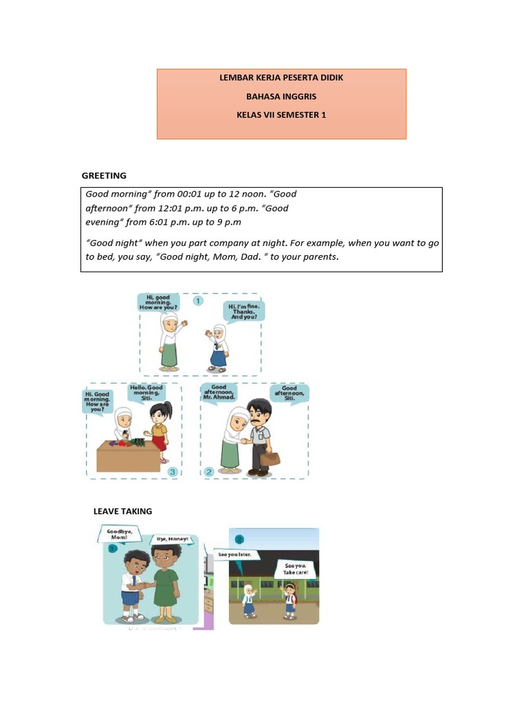 LKPD: Greetings and Leave Taking Kelas 7 | PDF