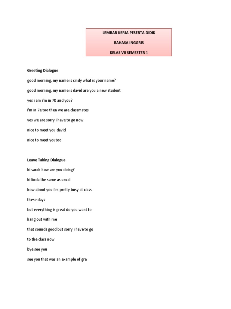 Greeting Dialogue 2 | PDF