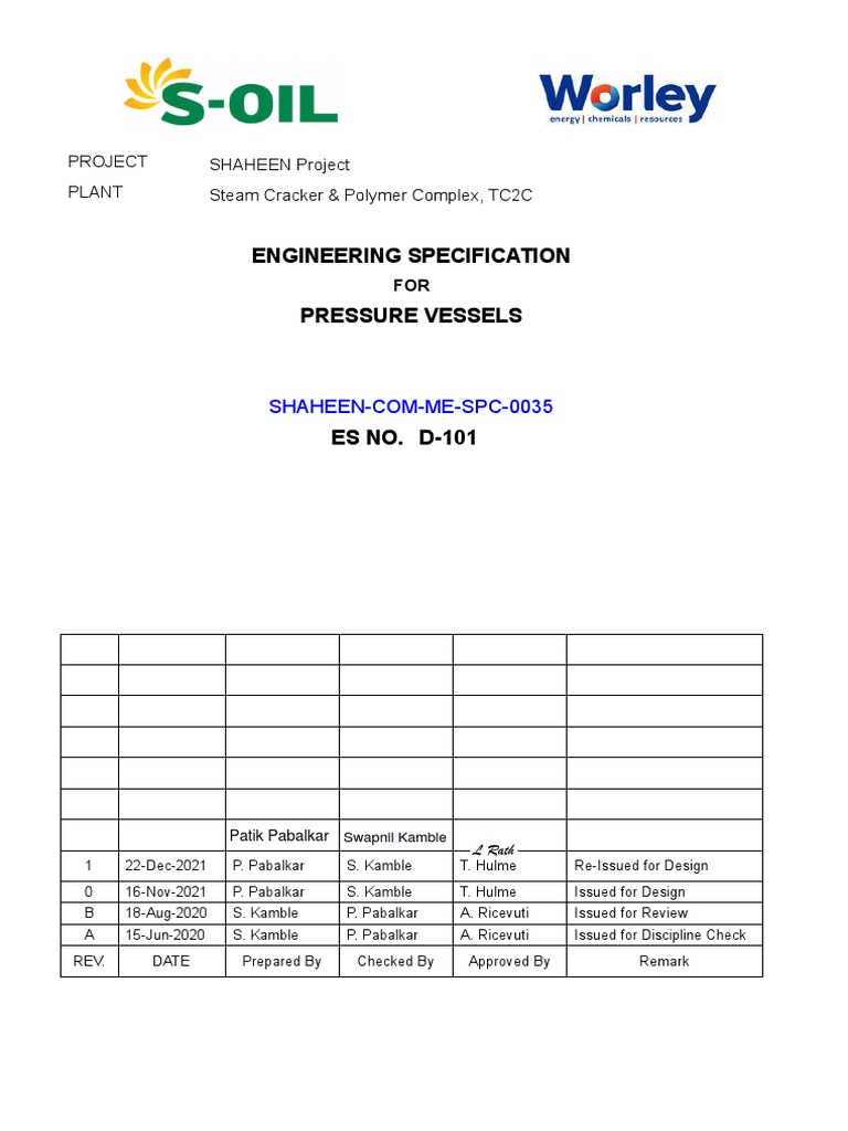 Engineering Specs for Pressure Vessels | PDF | Screw | Pipe (Fluid ...