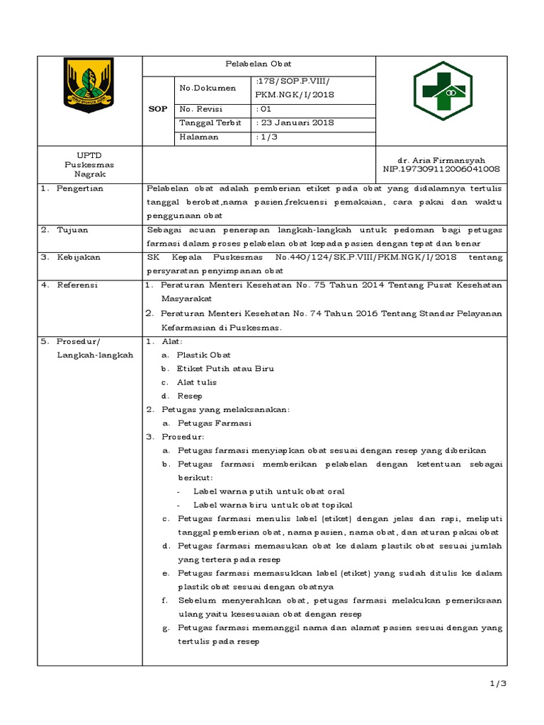 Sop Pelabelan Obat | PDF