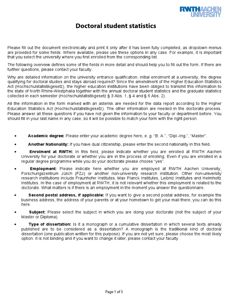 Doctoral Student Statistics Form | PDF | Doctorate | Academic Degree