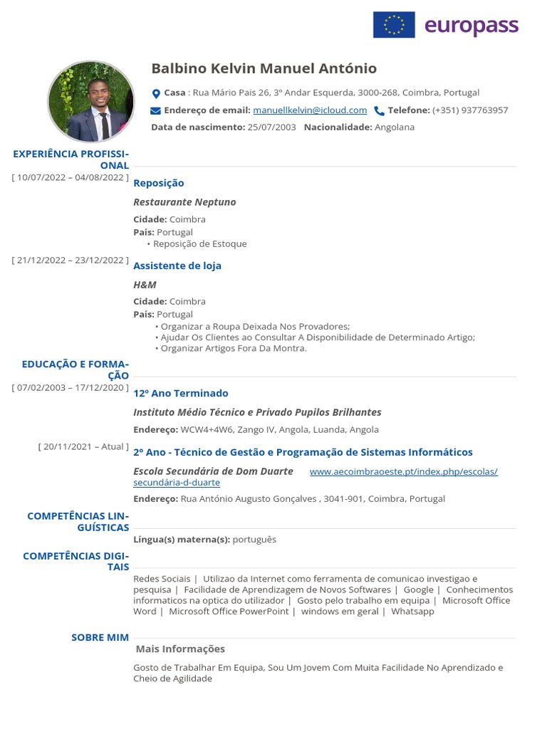 CV - Kelvin Manuel | PDF | Portugal | Microsoft