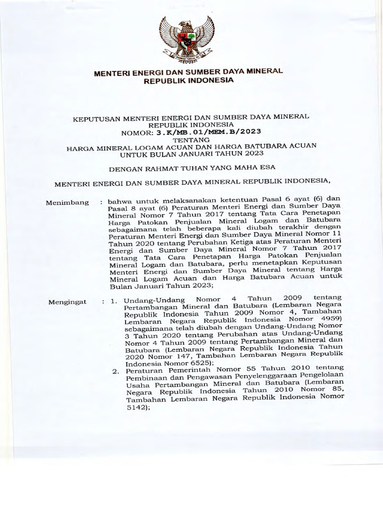 Kepmen Esdm No 3k Mb 01 Mem b 2023-1 | PDF