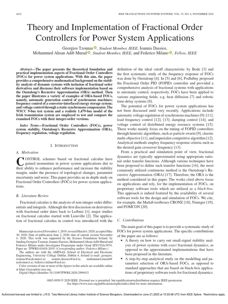 Theory And Implementation Of Fractional Order Controllers For Power