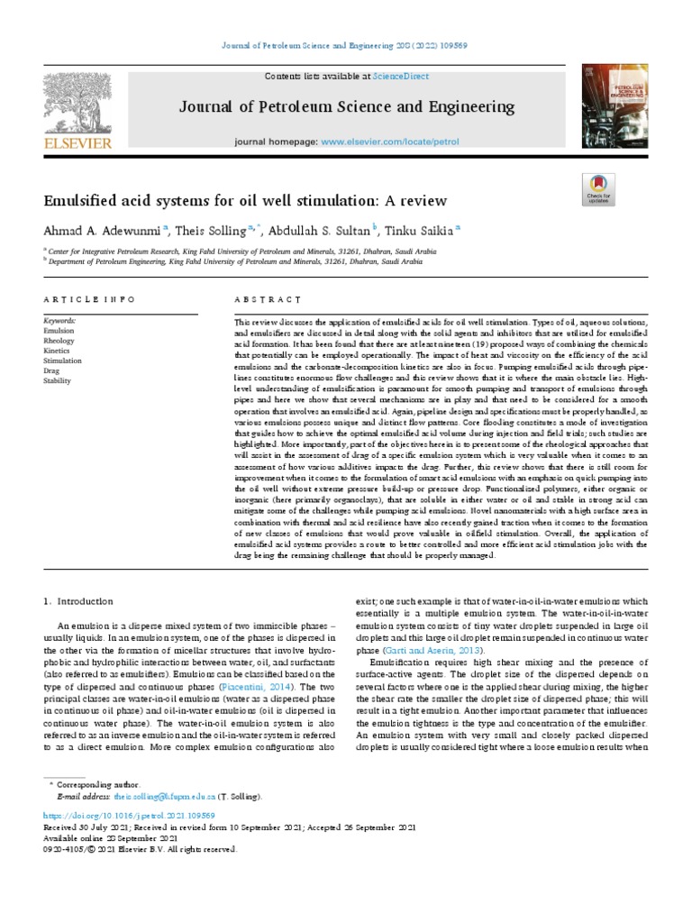 Emulsified acid systems for oil well stimulation A review | PDF ...
