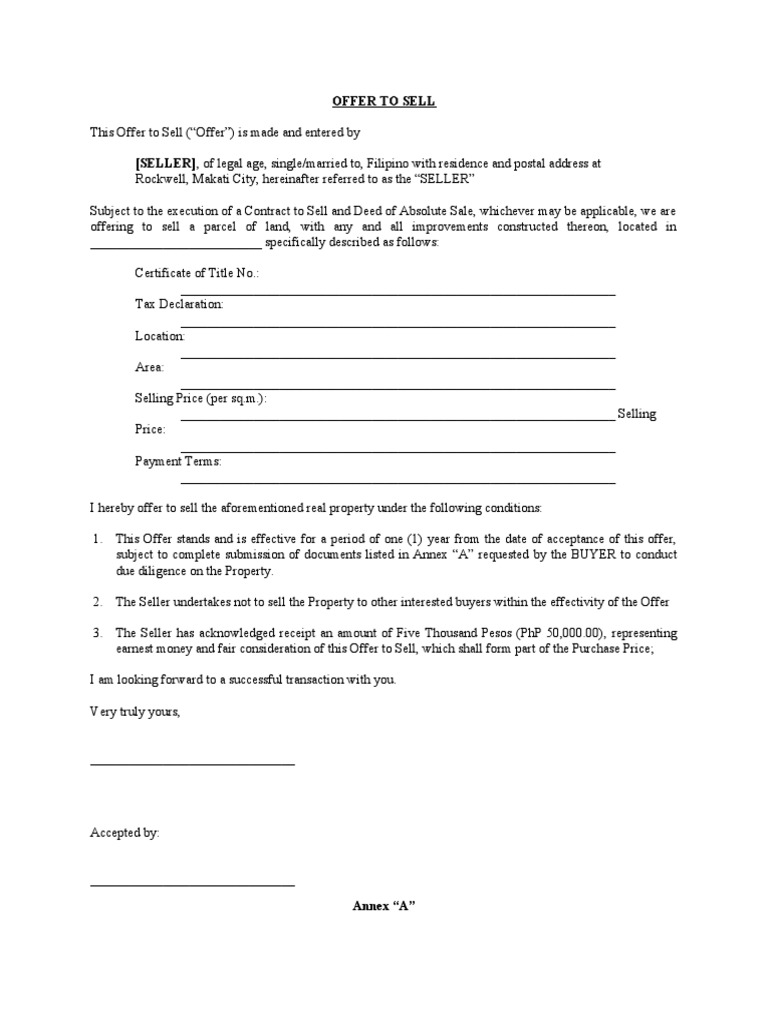 Offer To Sell Format | PDF | Title (Property) | Prices