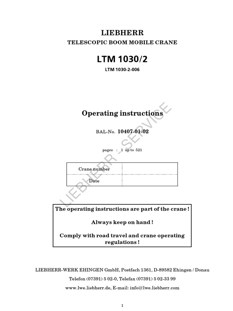 LTM 1030-2 | PDF | Brake | Crane (Machine)