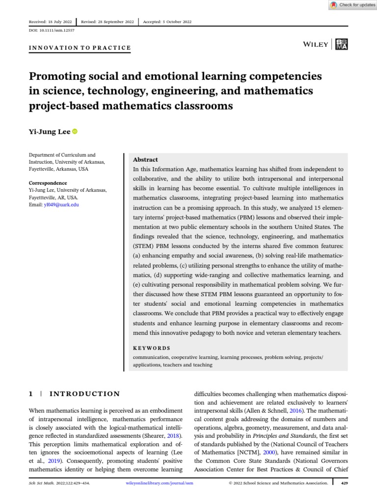 School Sci Mathematics - 2022 - Lee - Promoting Social and Emotional ...