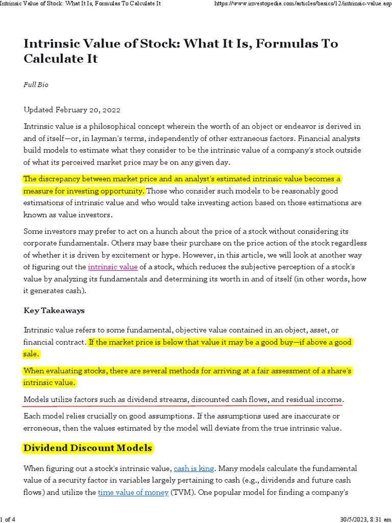 Intrinsic Value of Stock What It Is, Formulas To Calculate It ...