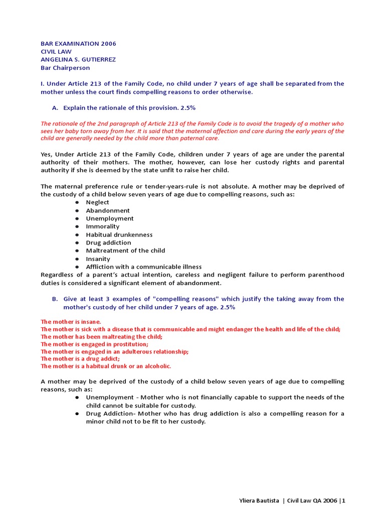 2006 Bar Exam Civil Law Analysis | PDF | Annulment | Justice