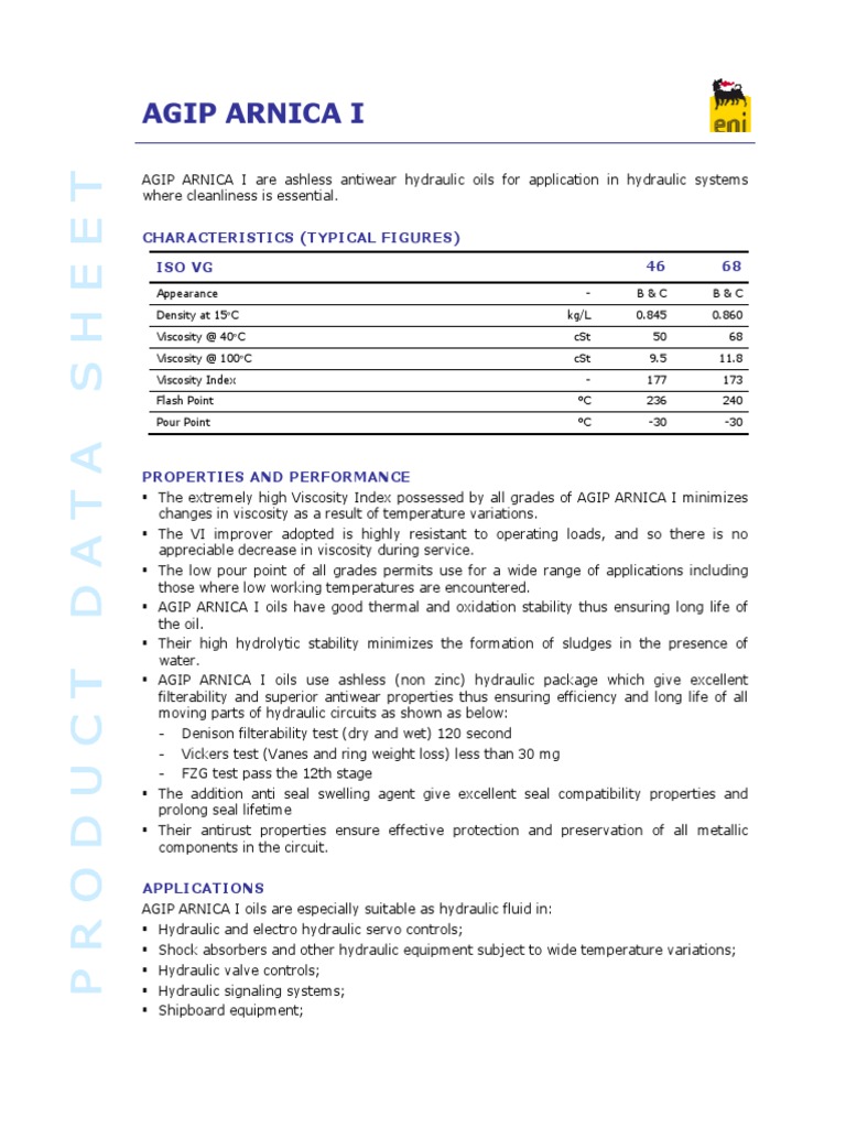 Agip Arnica I | PDF | Viscosity | Manufactured Goods