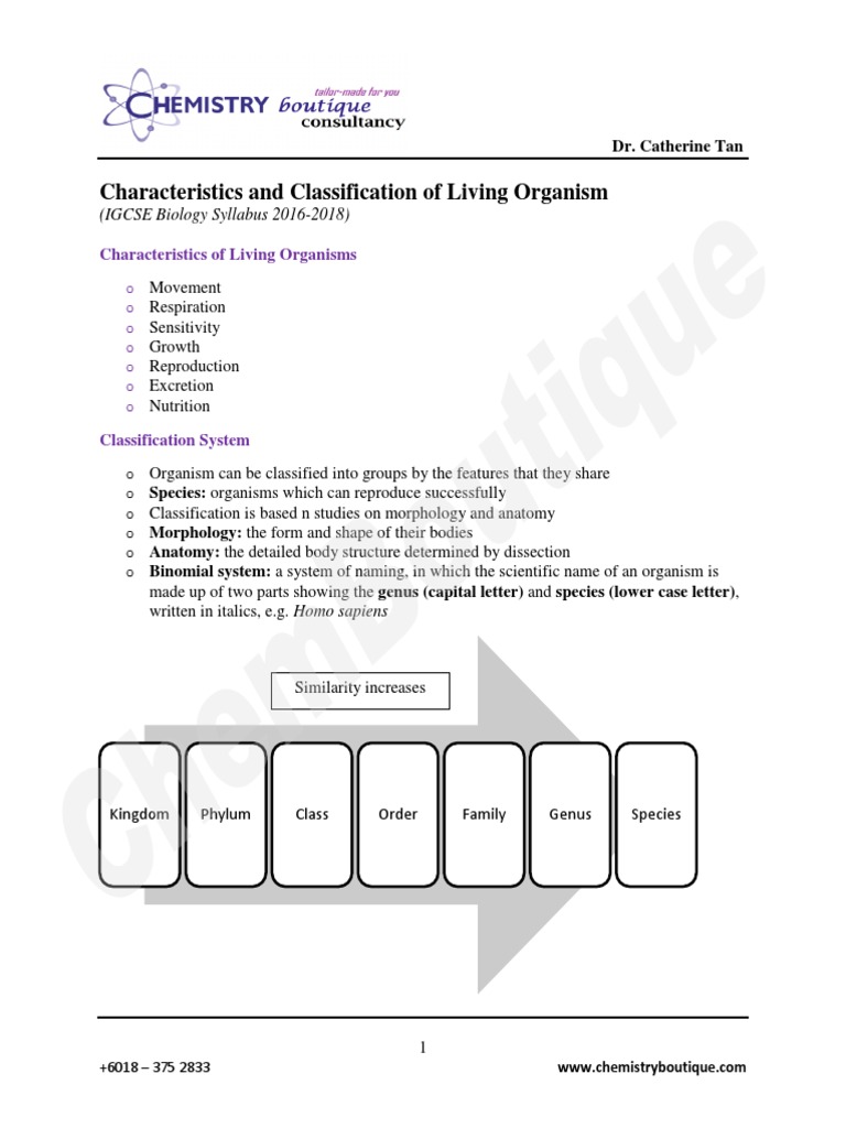 1 Characteristics and Classification of Living Organism | PDF ...
