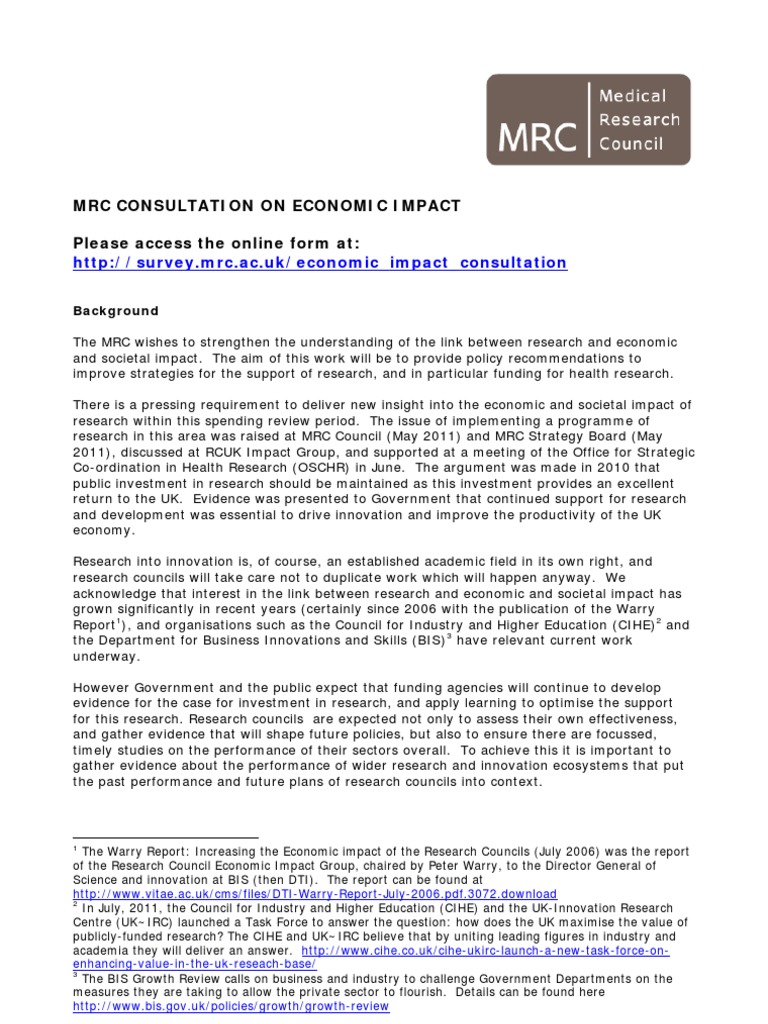 MRC Consultation On Economic Impact Please Access The Online Form at ...