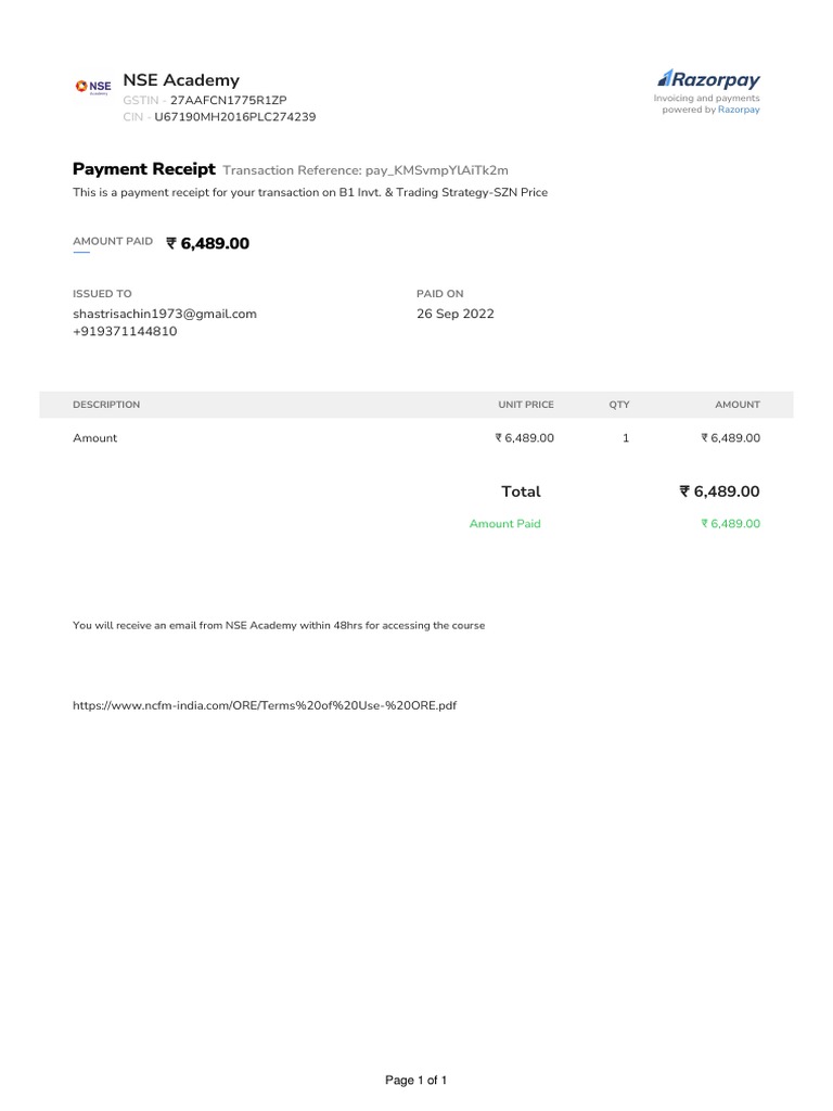 NSE Academy Payment Confirmation | PDF
