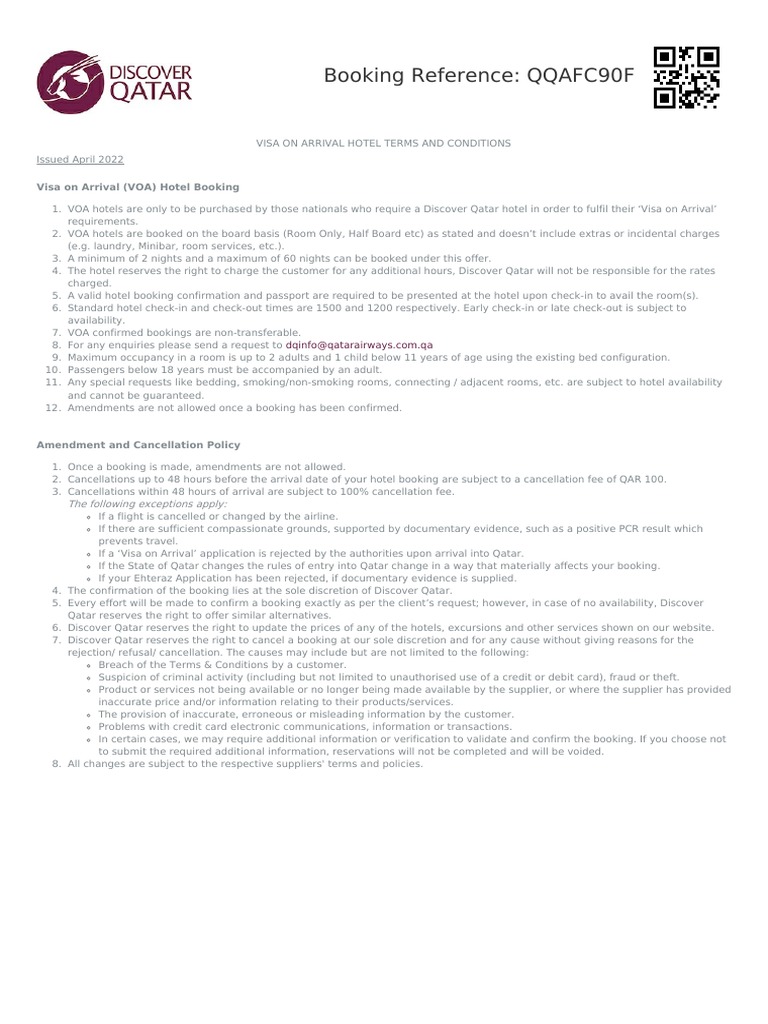 Visa on Arrival Hotel Booking Terms | PDF | Credit Card
