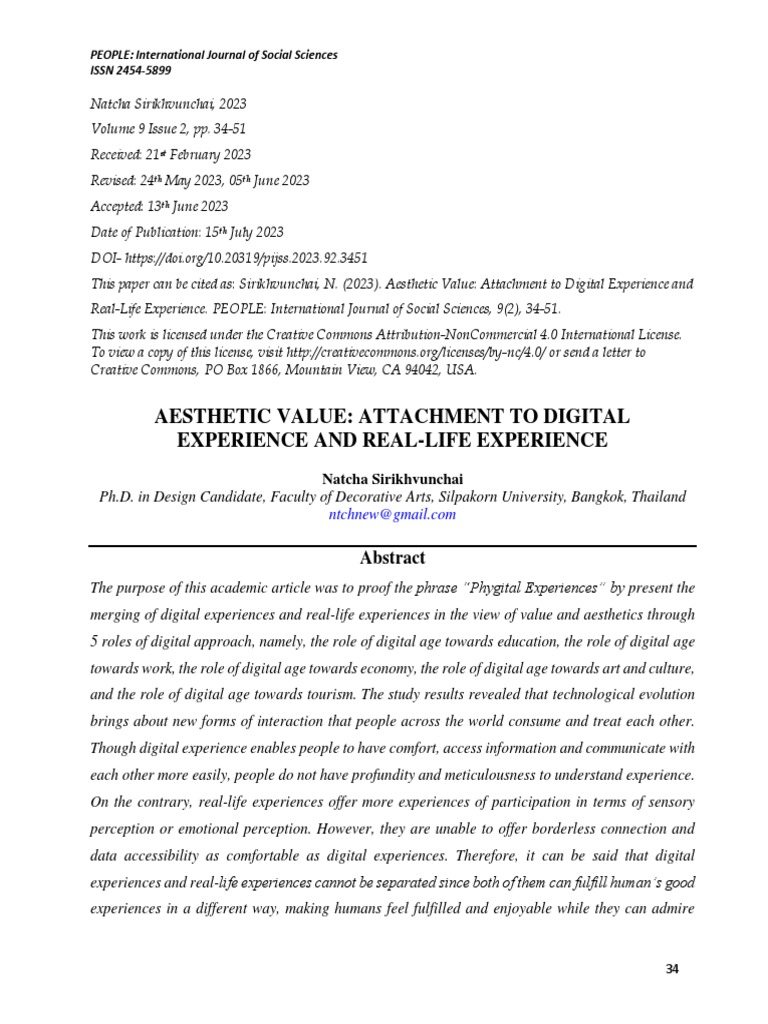 Aesthetic Value: Attachment To Digital Experience and Real-Life ...