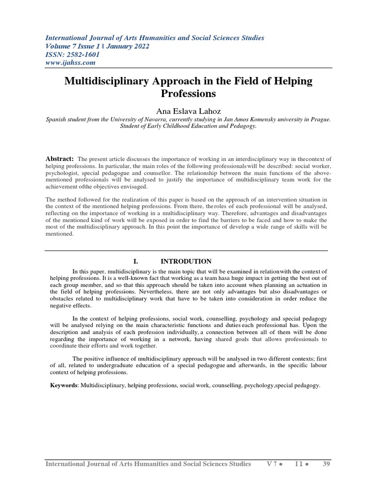 Multidisciplinary Approach in The Field of Helping Professions | PDF ...