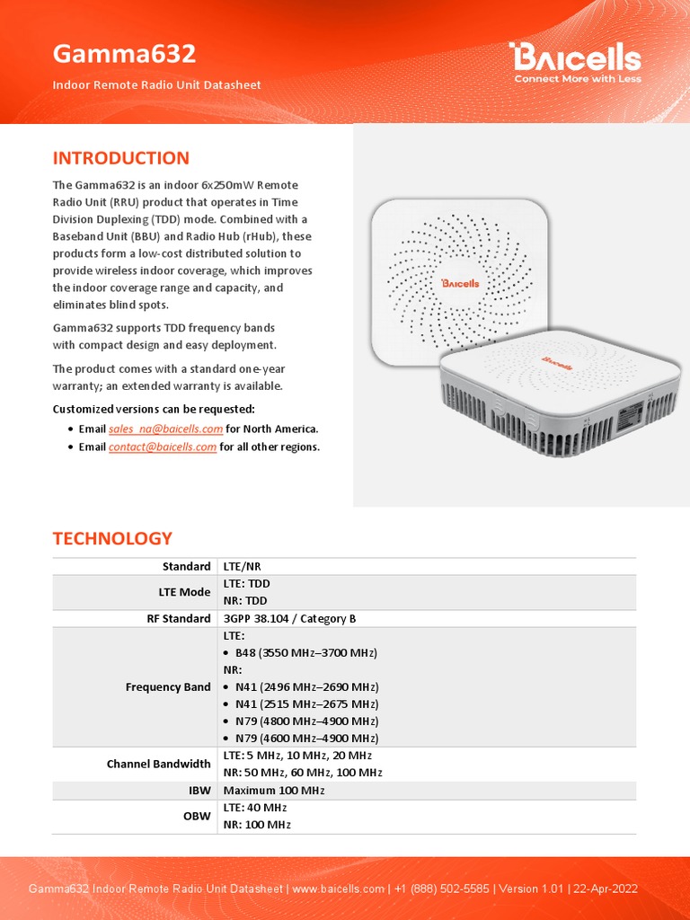 Gamma632 TDD Indoor Radio Unit | PDF | Lte (Telecommunication) | Duplex ...