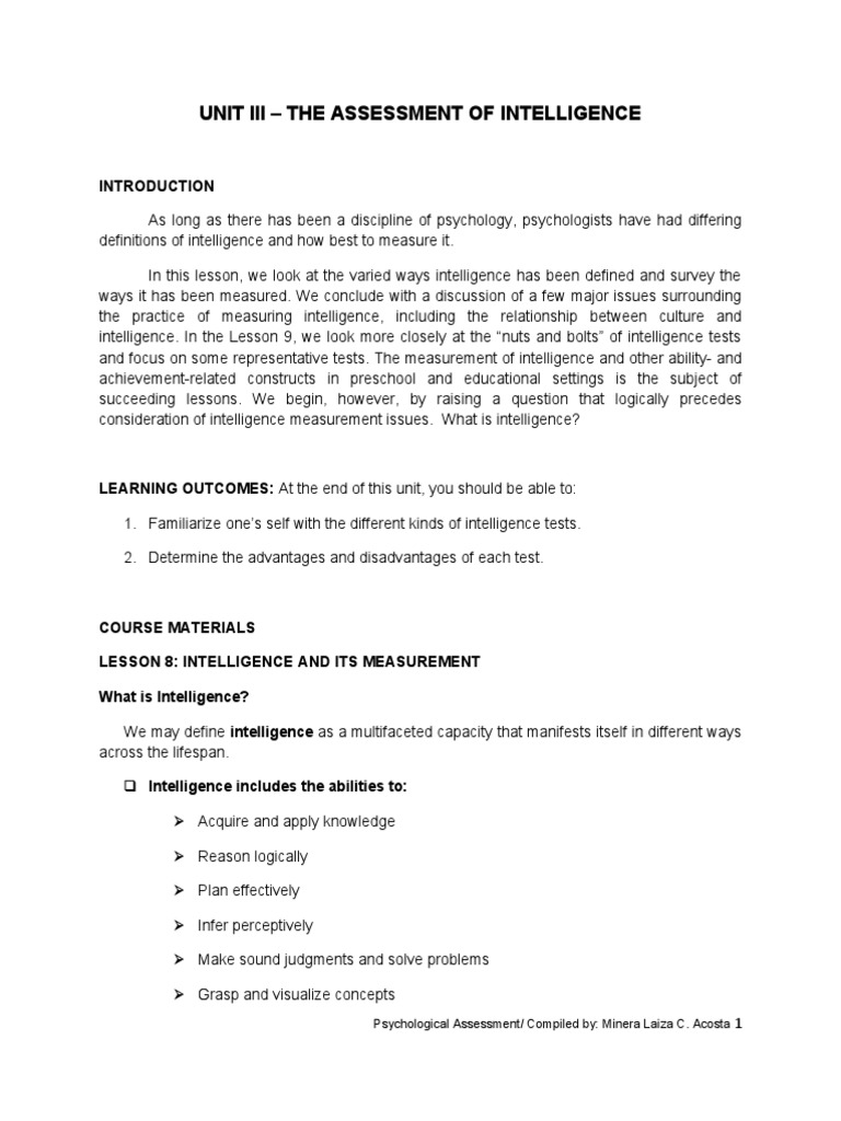 Lesson 8 Psych Assessment | PDF | Intelligence Quotient | Intelligence