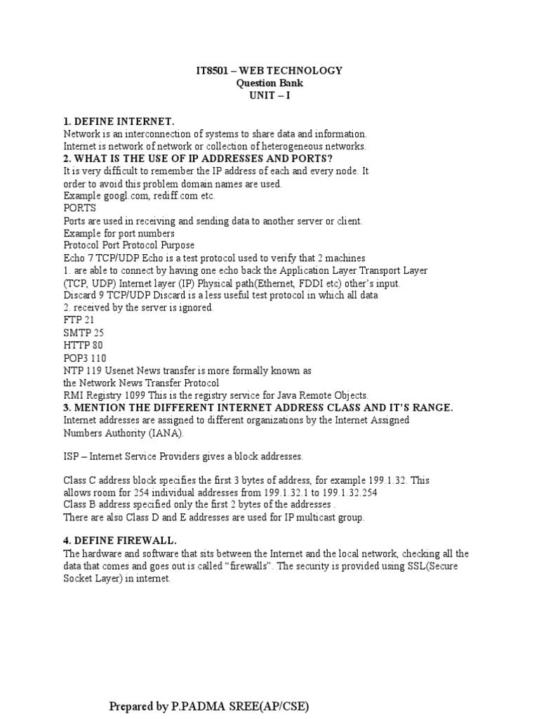2mark Question | PDF | Html Element | Port (Computer Networking)