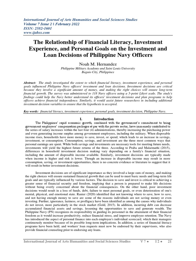 The Relationship of Financial Literacy, Investment Experience, and ...