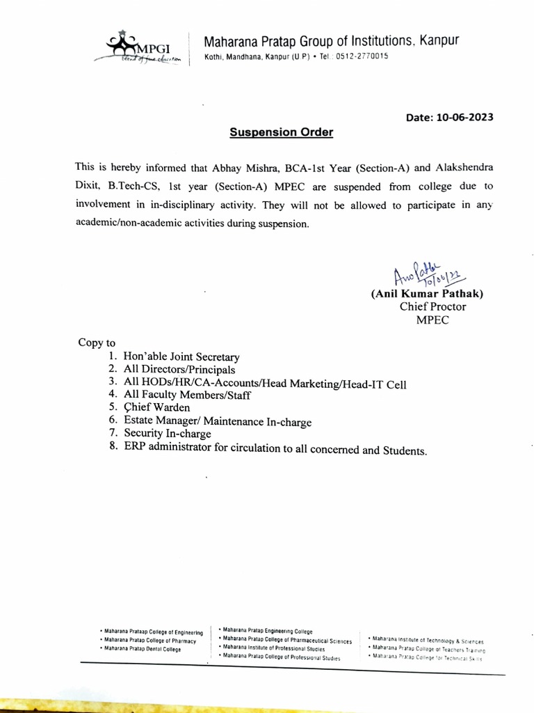 Suspension Order | PDF