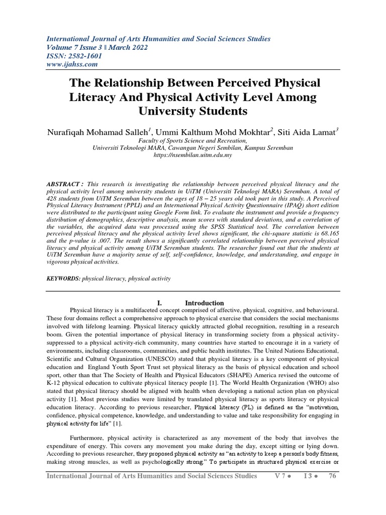 The Relationship Between Perceived Physical Literacy and Physical ...