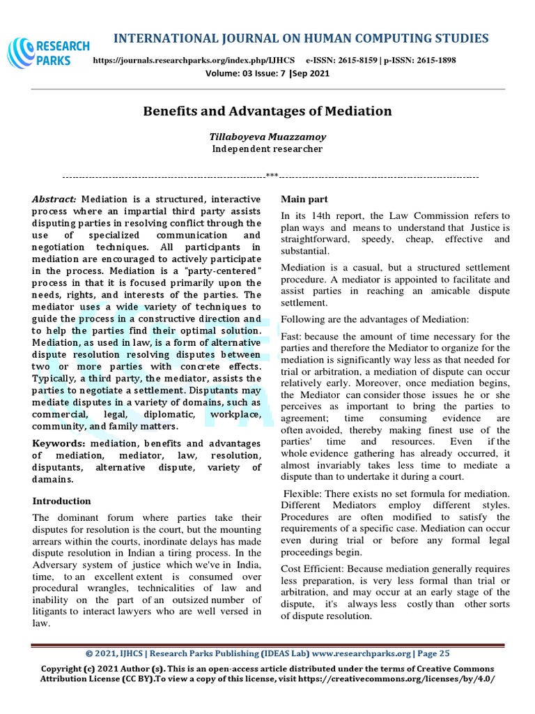 Benefits And Advantages Of Mediation 875421ba Pdf Mediation