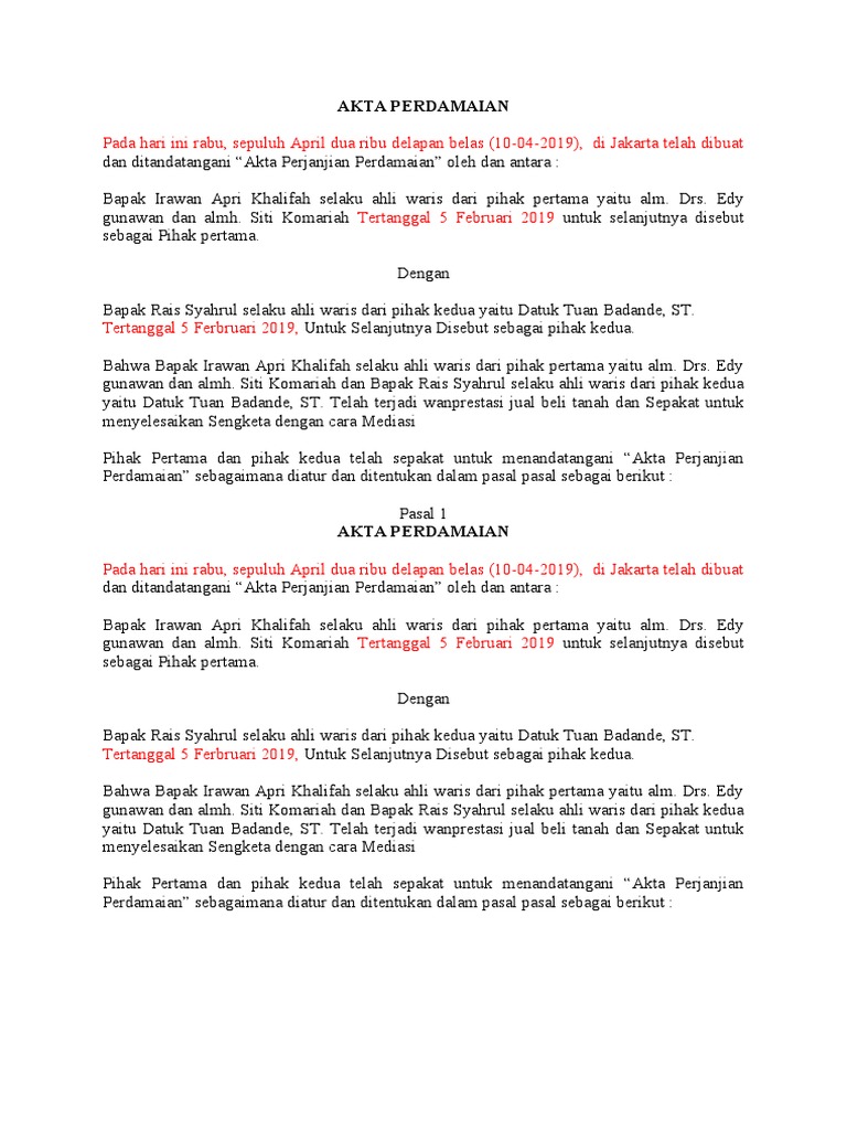Akta Perdamaian | PDF