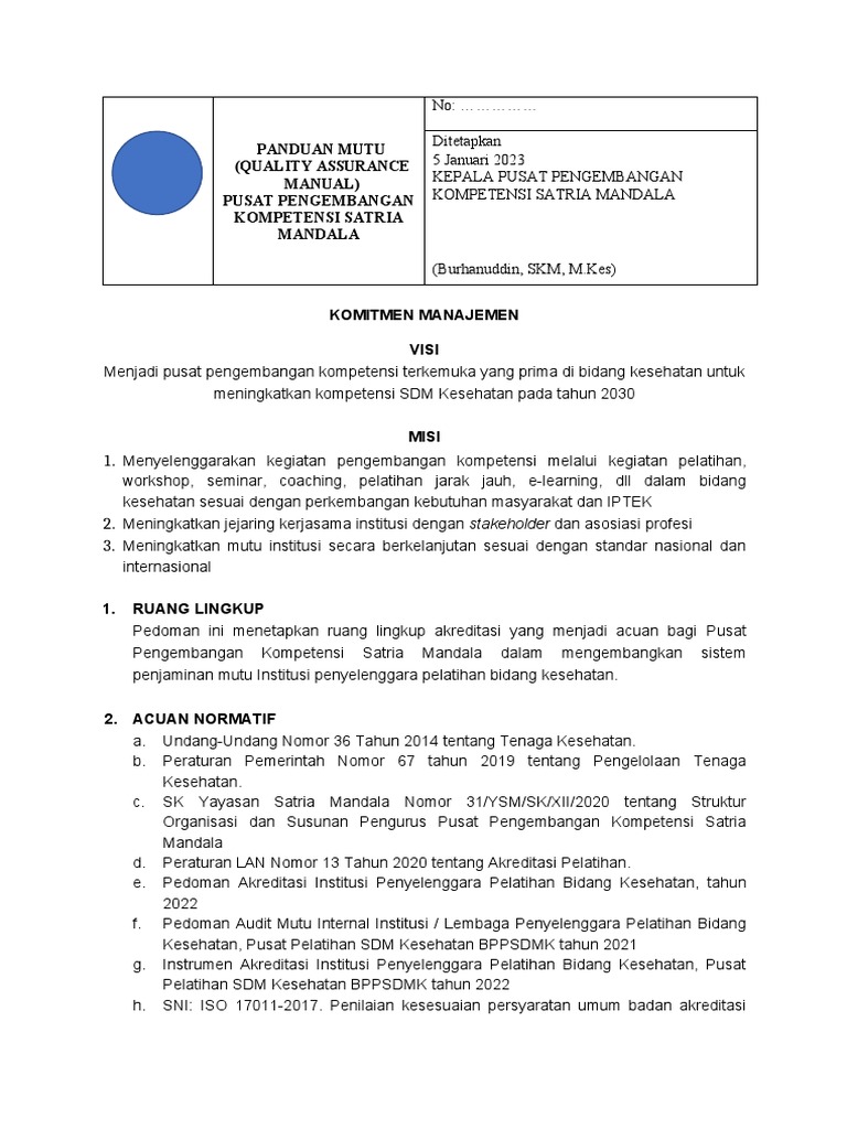 Contoh Panduan Mutu - 2023 | PDF