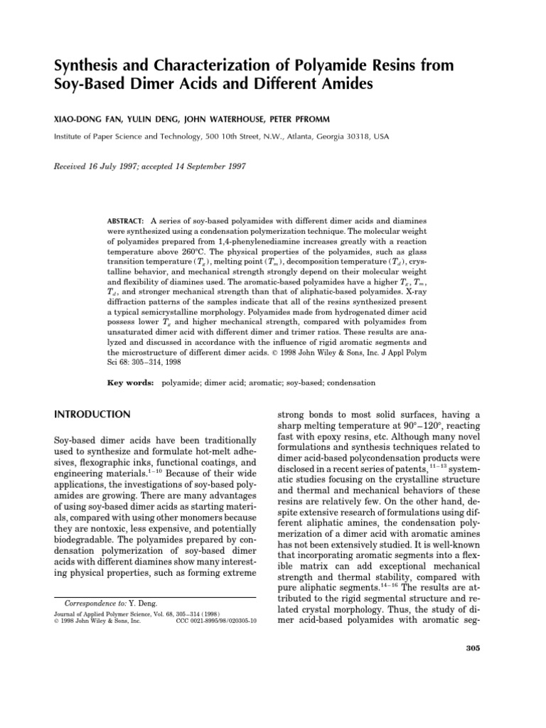 J of Applied Polymer Sci - 1998 - Fan - Synthesis and Characterization ...