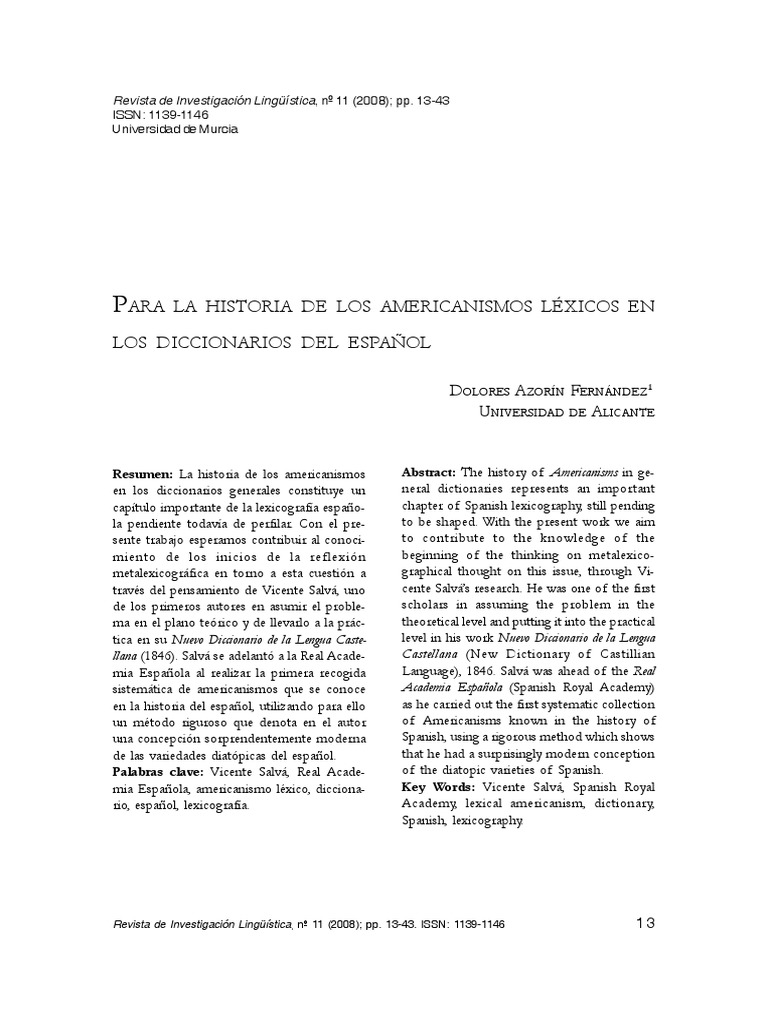 Historia de Americanismos en Diccionario | PDF | Lexicografía | España