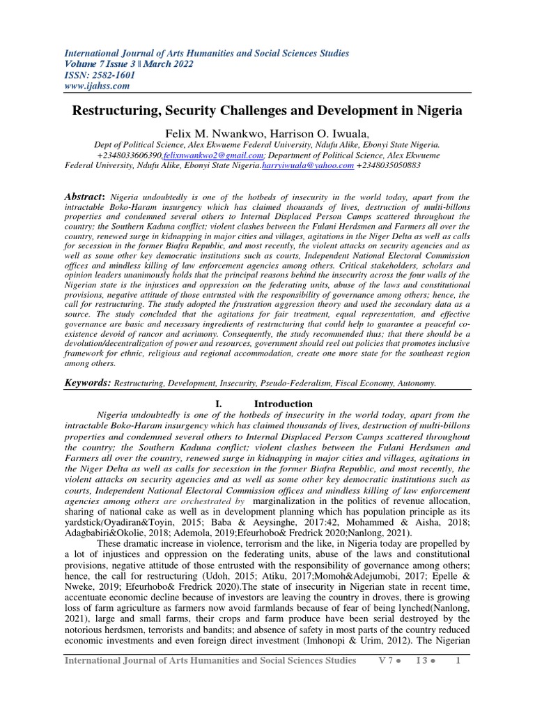 Restructuring, Security Challenges and Development in Nigeria | PDF | Nigeria | Igbo People