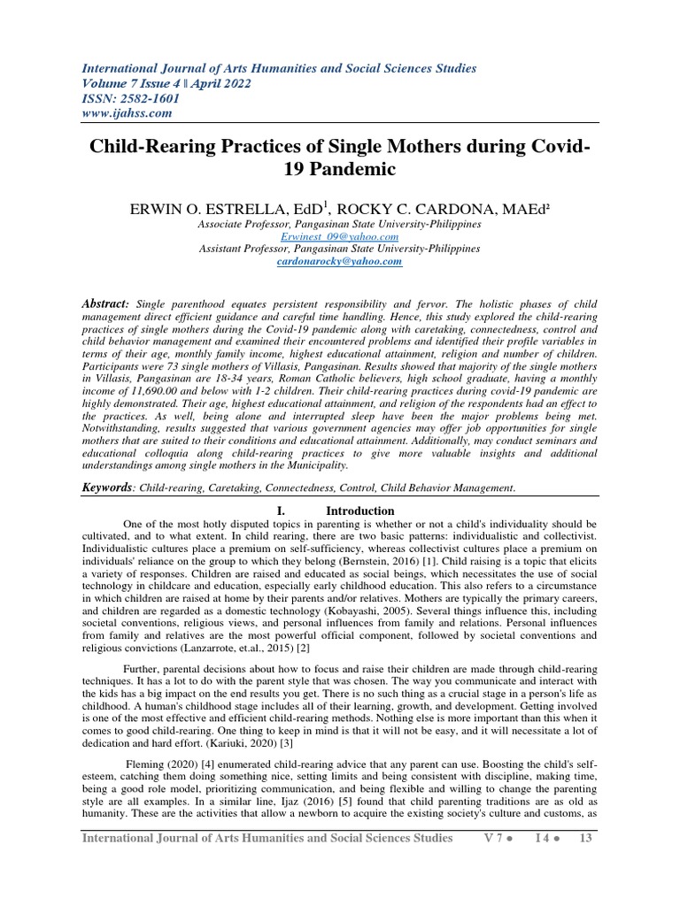 Child-Rearing Practices of Single Mothers During Covid - 19 Pandemic ...