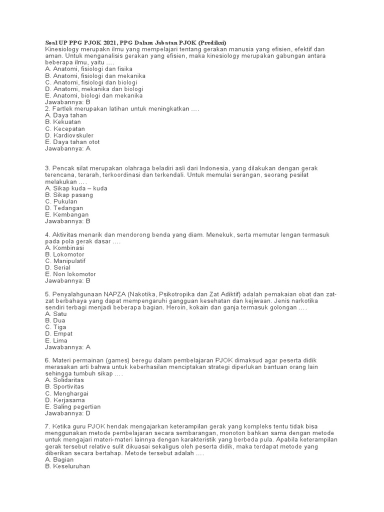 Soal UP PPG PJOK 2021 | PDF
