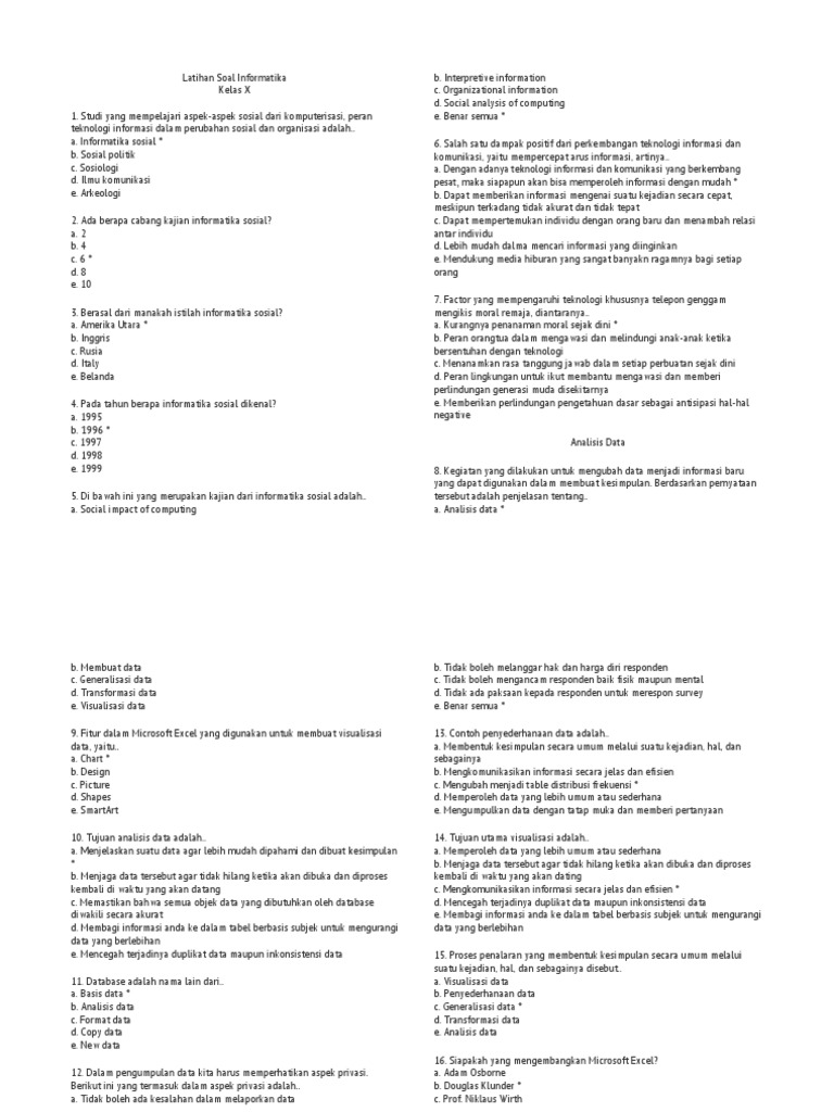 Latihan Soal Informatika Kelas X TKR | PDF | Ilmu Sosial