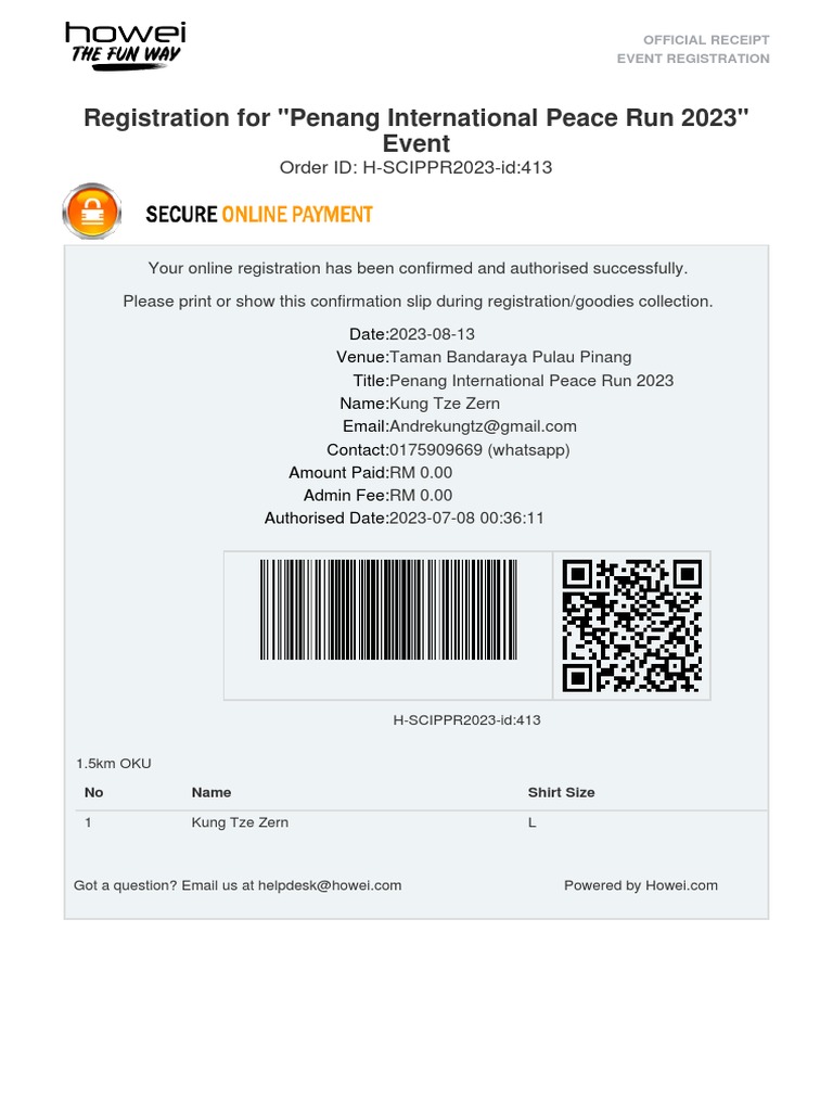 Peace Run 2023 Registration Confirmation | PDF