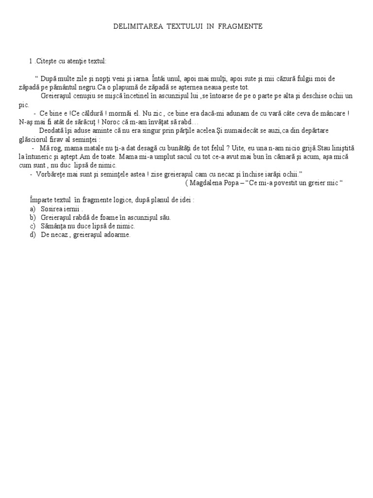 Delimitarea Textului in Fragmente | PDF