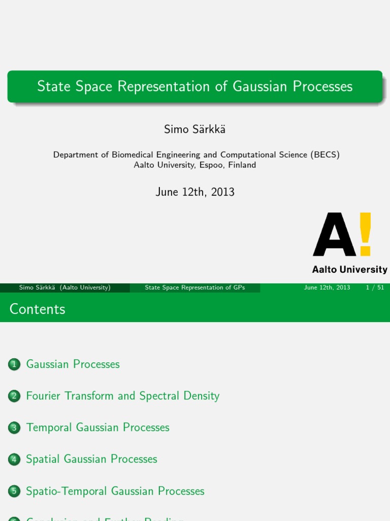 State Space Representation of Gaussian Processes | PDF | Kalman Filter | Stochastic Differential ...