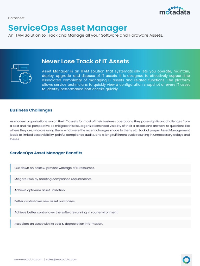 ServiceOps Asset Manager Datasheet | PDF | Software | Barcode ServiceOps Asset Manager Datasheet | PDF | Software | Barcode
