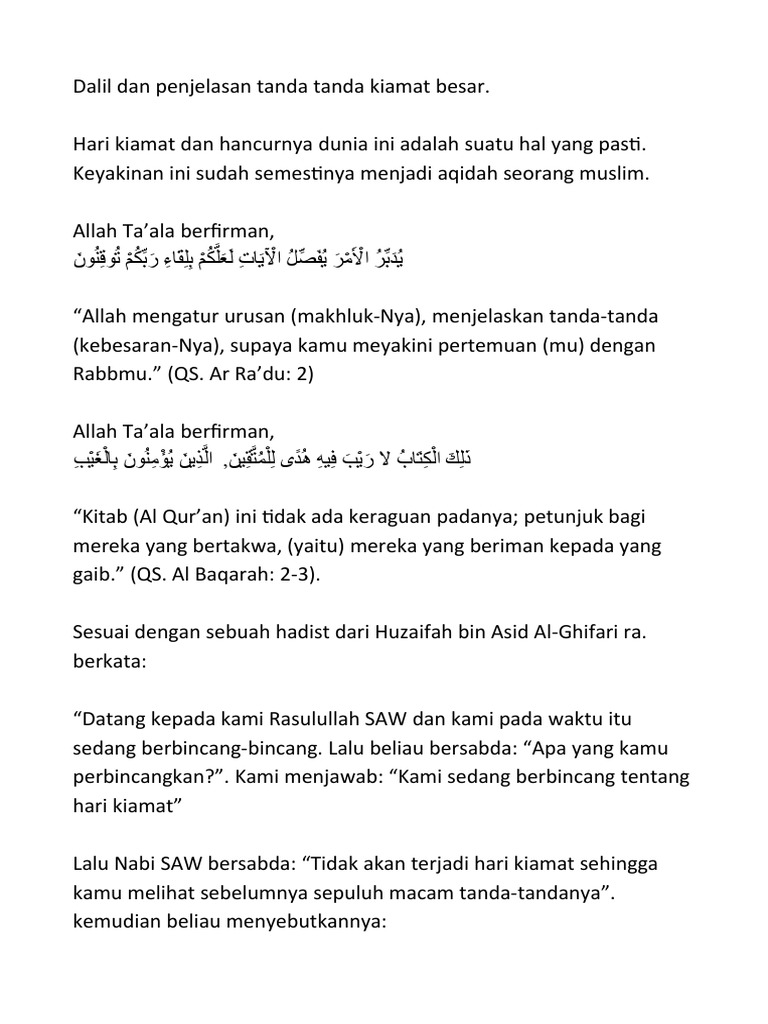 Dalil Dan Penjelasan Tanda Tanda Kiamat Besar A5 | PDF