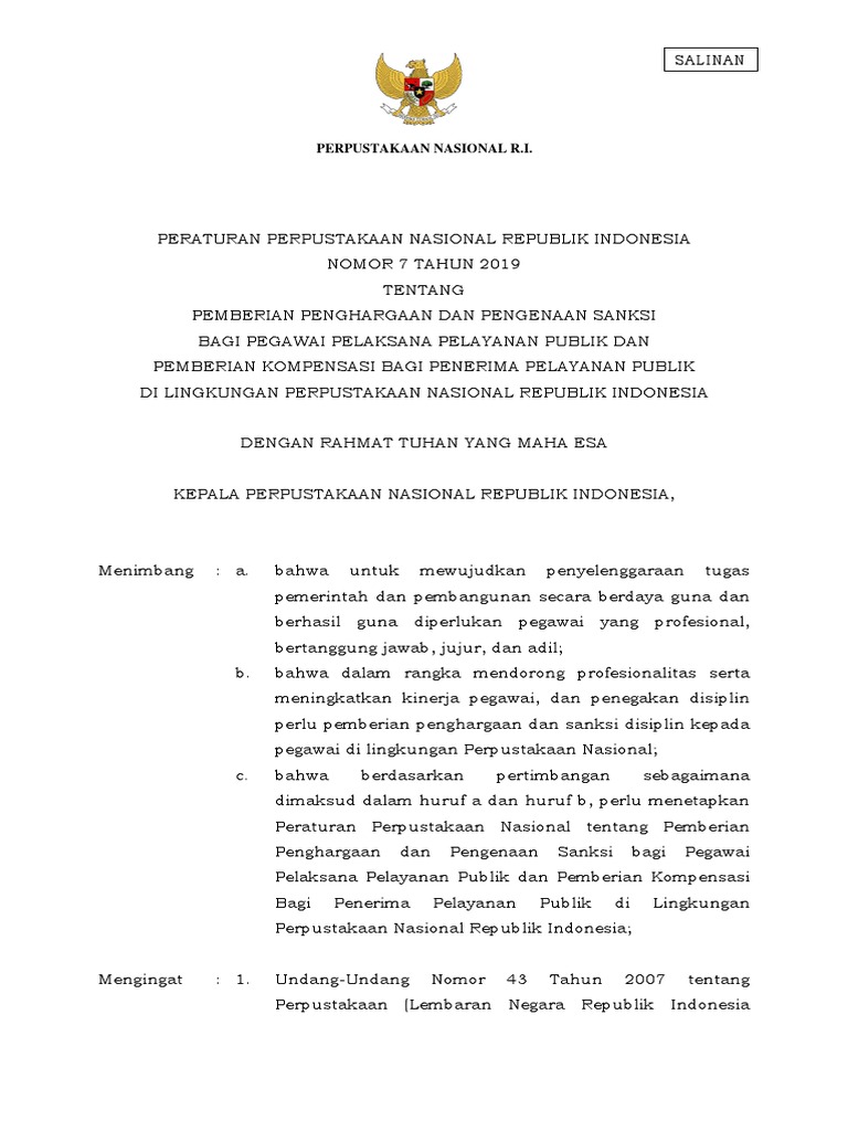 Penghargaan & Sanksi Pegawai Perpusnas | PDF | Griya & Taman